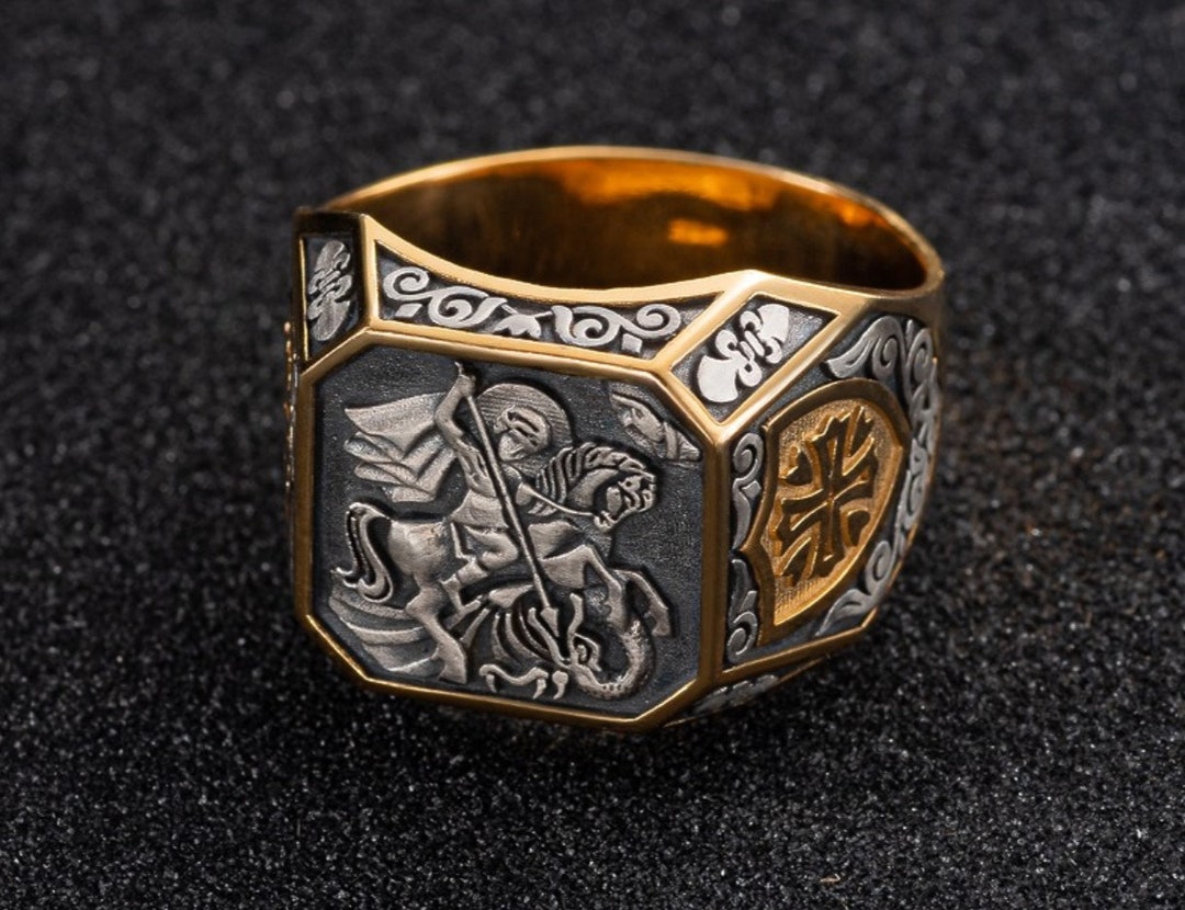 Orthodox Massive Ring Handmade Greece Serbian Orthodox Silver Gilding ...