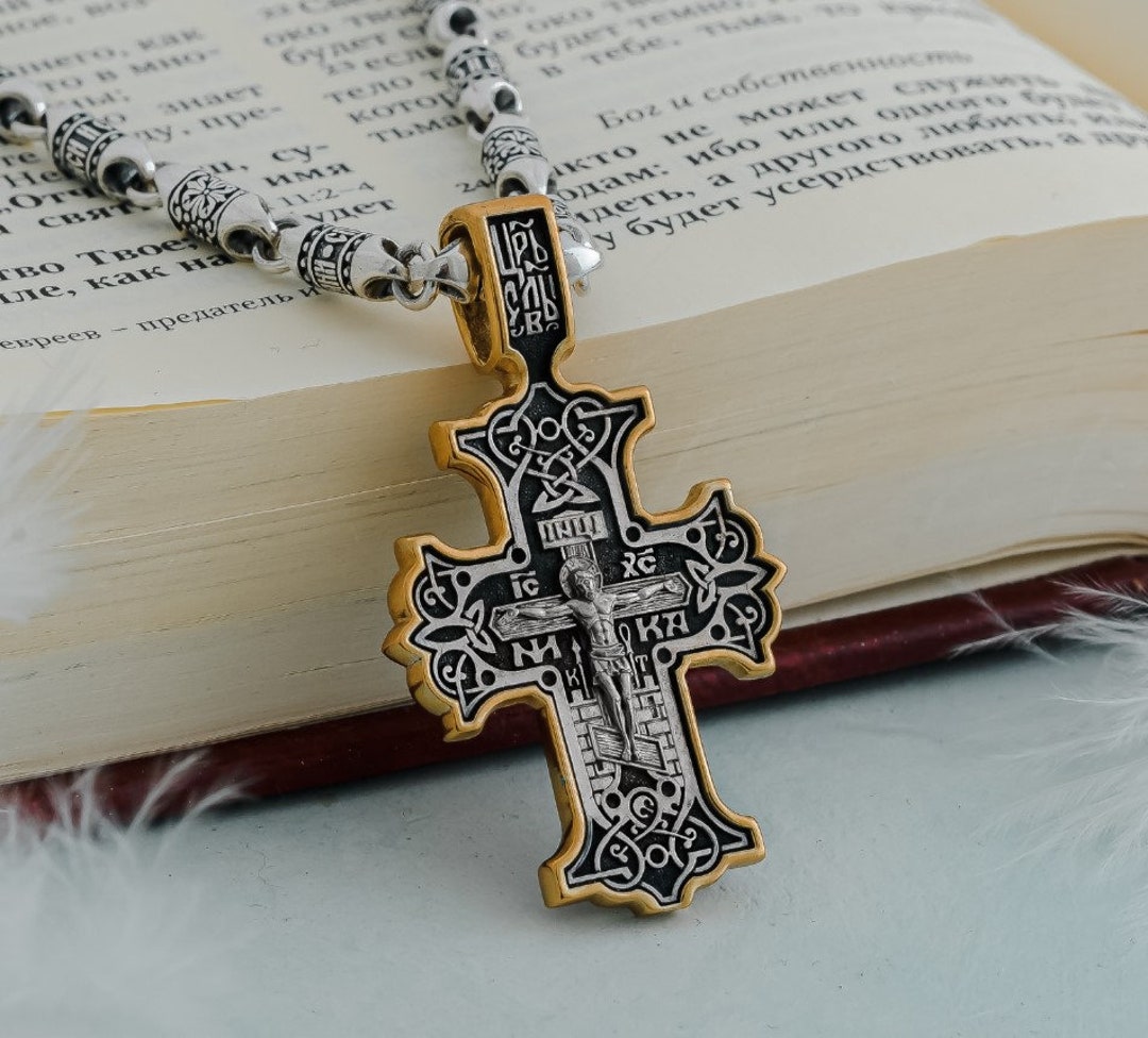 Traditional Greece Orthodox Relics Silver + Gold Plated Crucifix ...
