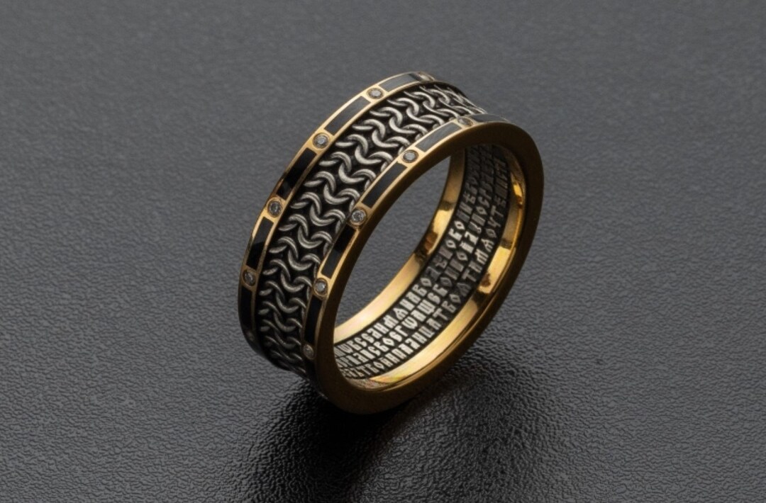 Traditional Greece Serbian Orthodox Silver + Gilding Ring 22 Psalm the ...