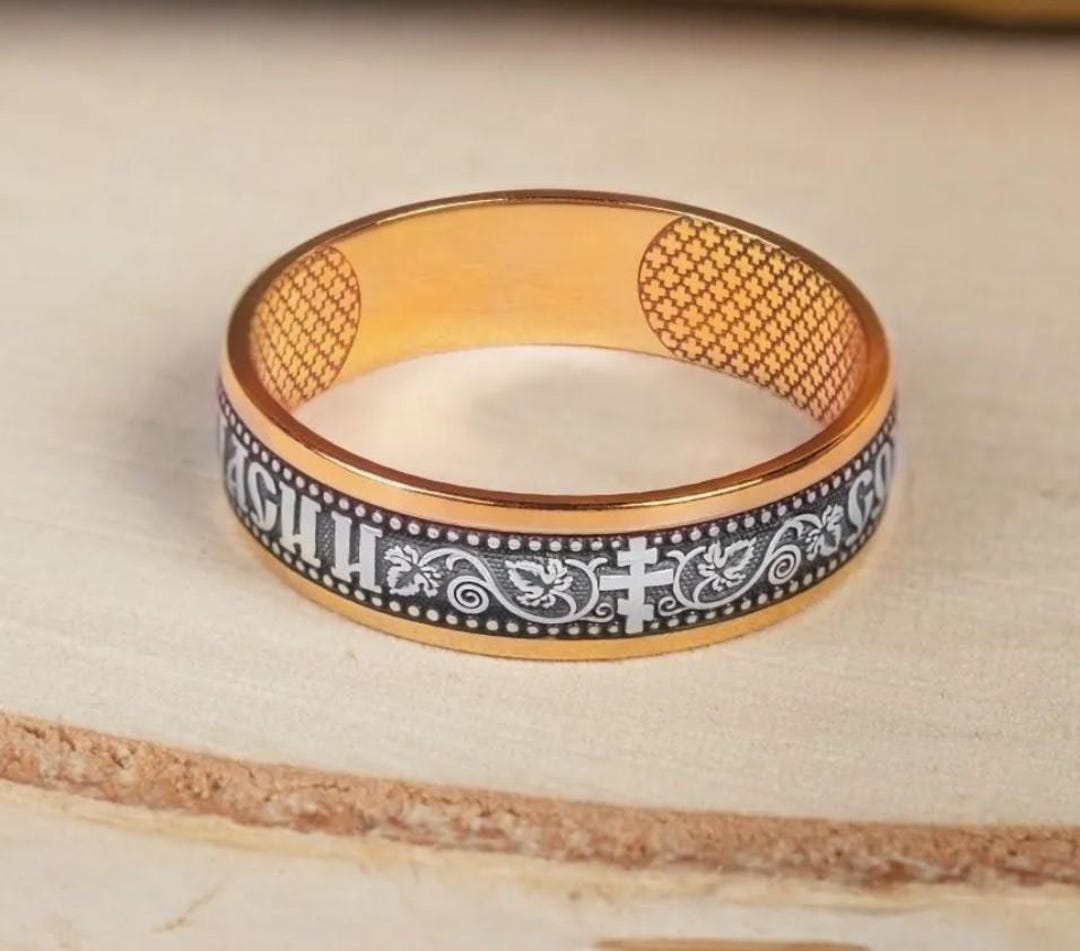 The Orthodox Christian Ring lord Save and Protect Me Silver 925 Gold ...