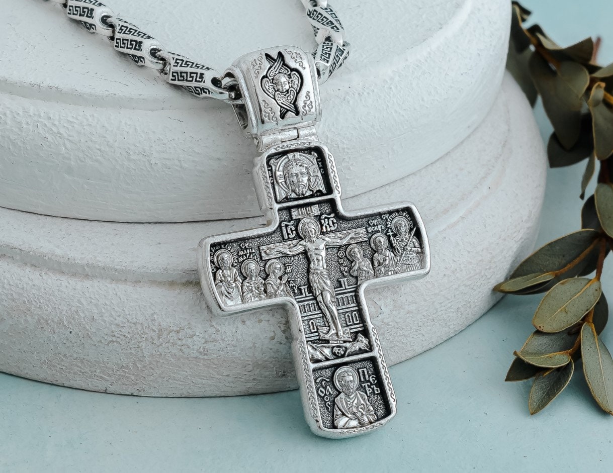 Massive Orthodox Grece Ukrainian Serbian Silver 925 Pendant Crucifix ...