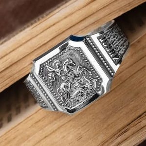 Traditional Greece Romanian Serbian Orthodox Silver 925 Ring St. George ...