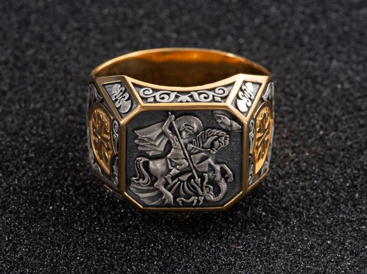 Orthodox Massive Ring Handmade Greece Serbian Orthodox Silver Gilding ...