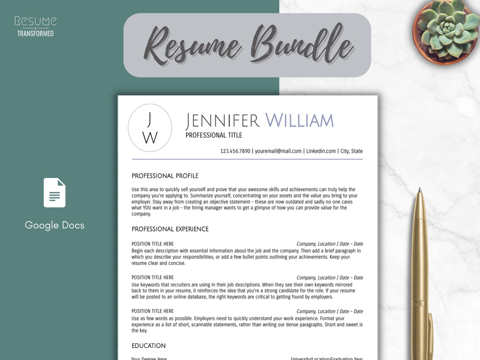 CFO Resume Template, Google Docs Resume Slides, Modern Resume Template ...