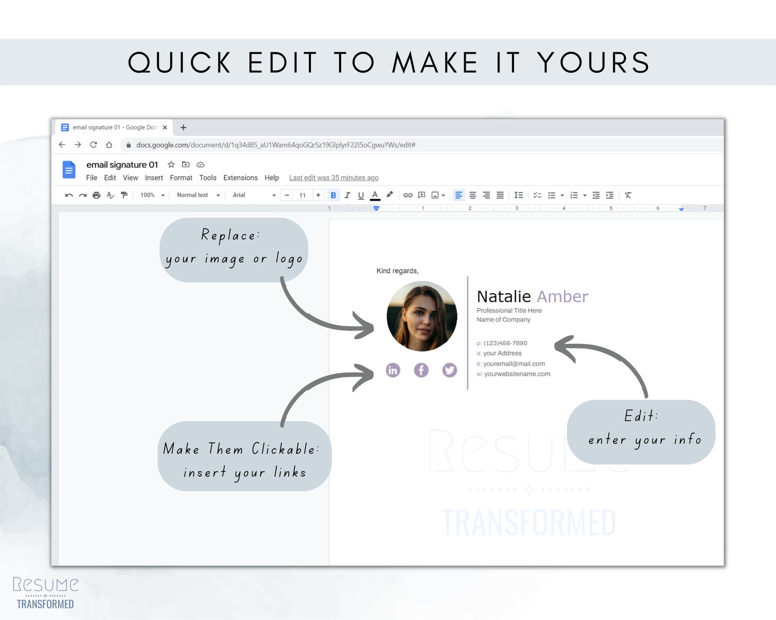 Gmail Email Signature Template. A Modern Email Signature Clickable ...
