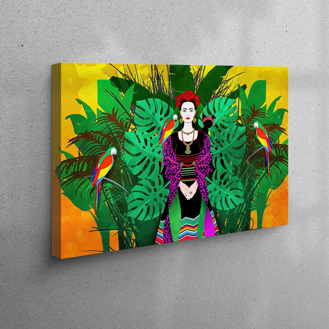 Leinwand Druck, Wand dekor, Leinwand Wohnkultur, Frida mit Papageien ...