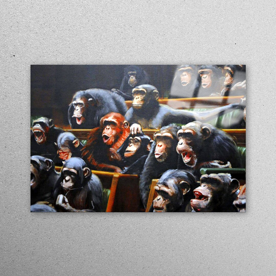Glass Printing, Mural Art, Glass Wall Decor, Banksy Monkeys Parliament ...