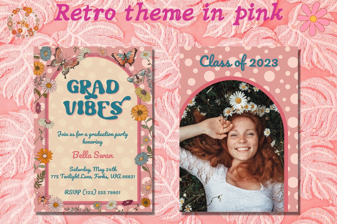 Hippie Graduation Invite,retro Graduation Invitation, Editable ...