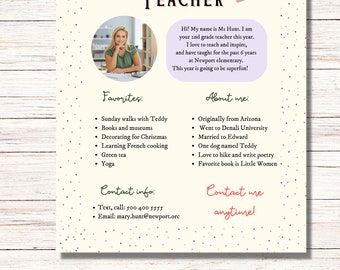 All About My Teacher Template, Meet the Teacher Printable, Get to Know ...