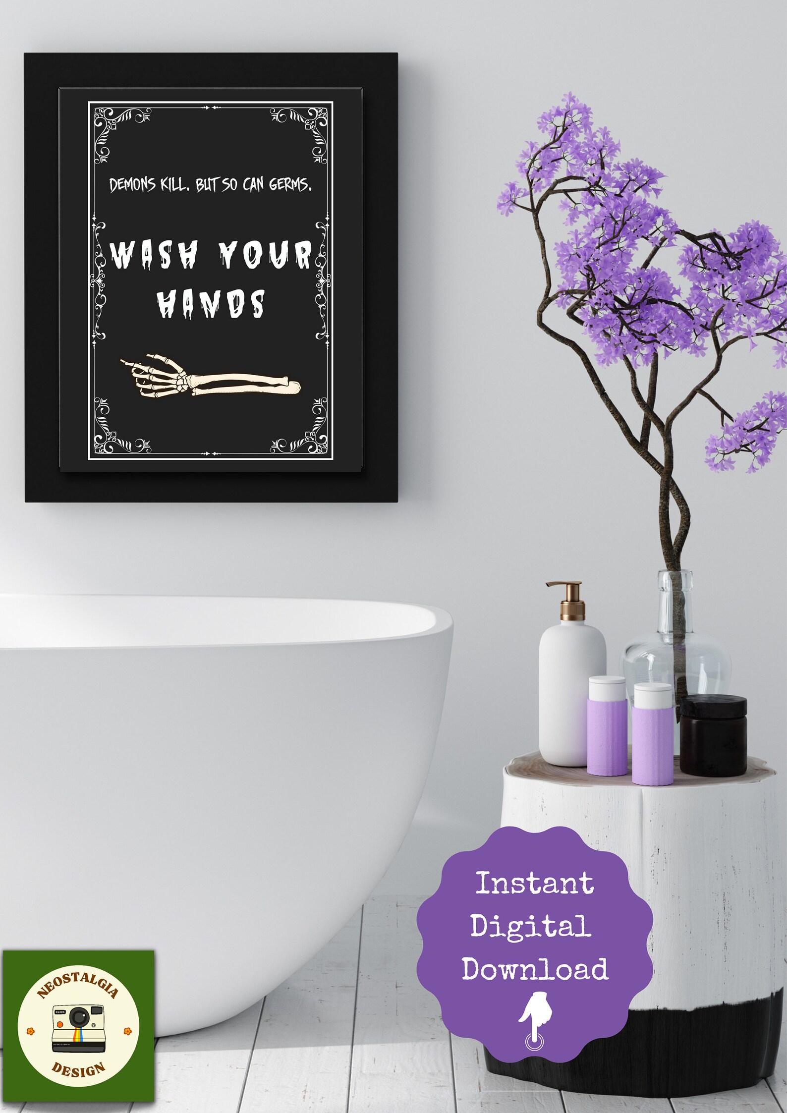 Halloween Wall Art, Wash Your Hands Sign, Restroom Demons Kill so Can ...