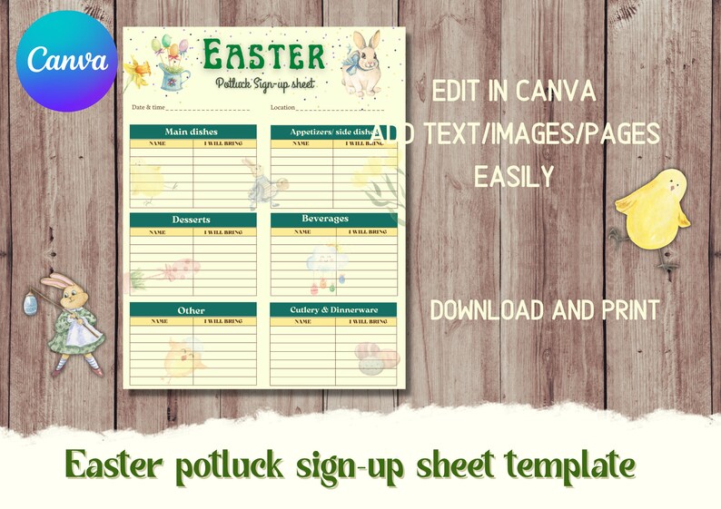 Easter Potluck Sign up Template, Canva Party Volunteer Template ...