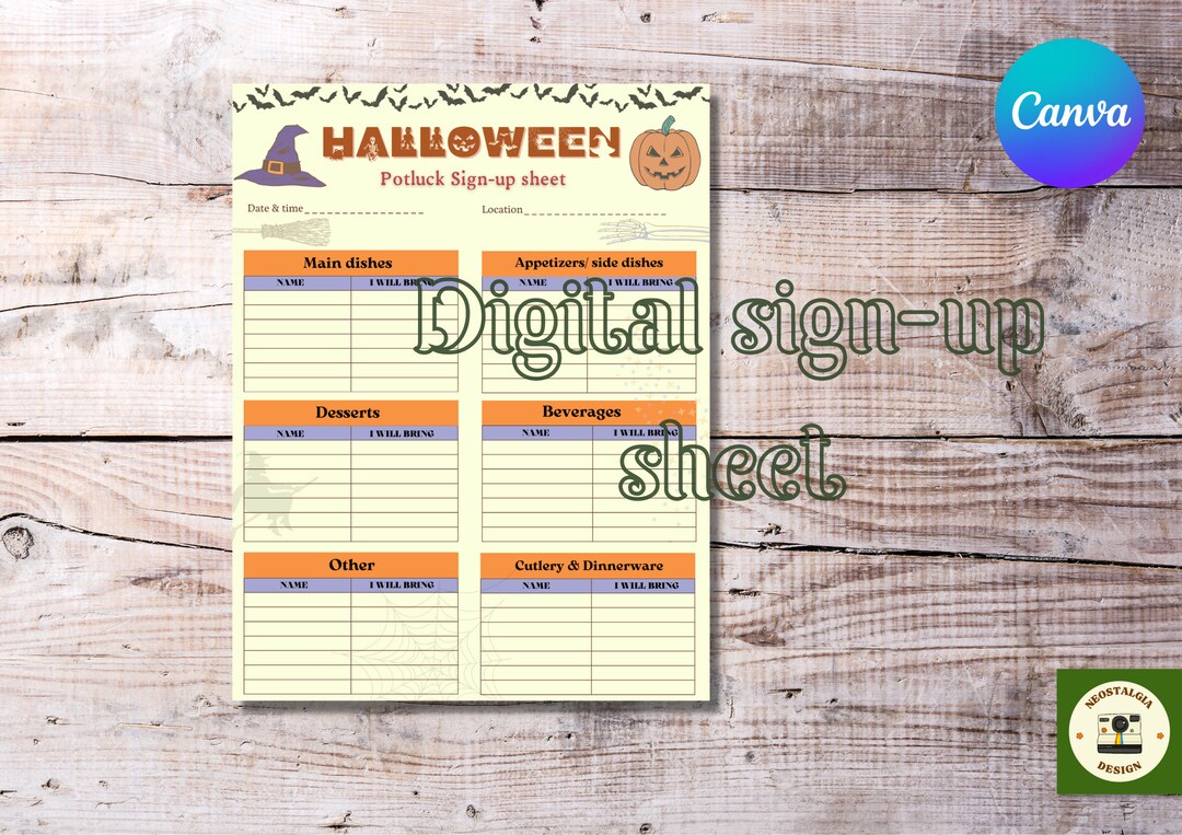 Halloween Potluck Party Sign up Form, Canva Halloween Party Volunteer ...