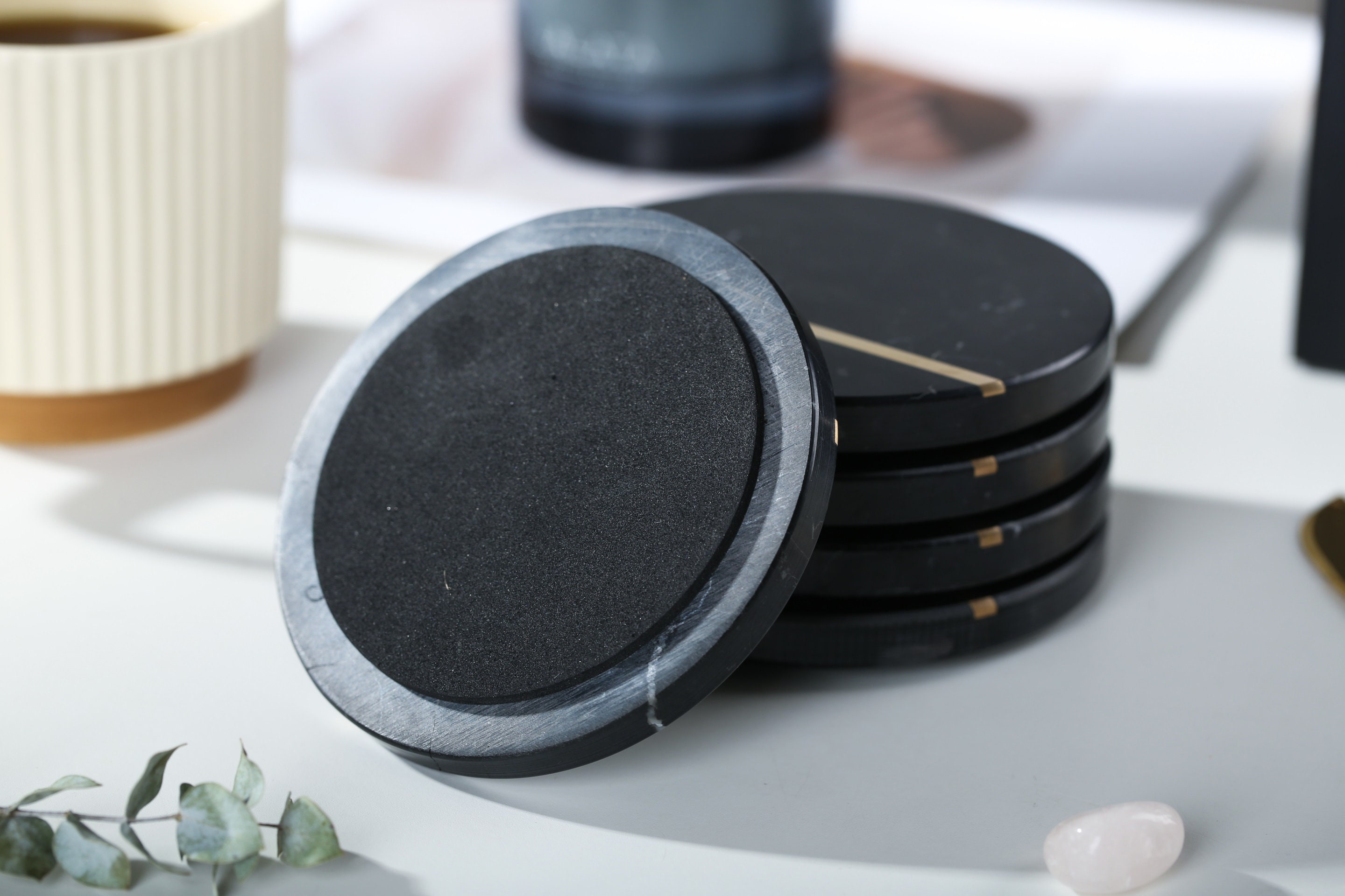 Black Marble Coasters With Gold Inlay - Set of 5 - Etsy