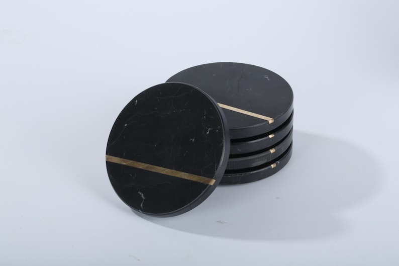 Elegant Black Marble Coasters Set of 5, Stylish Home Decor, Premium ...