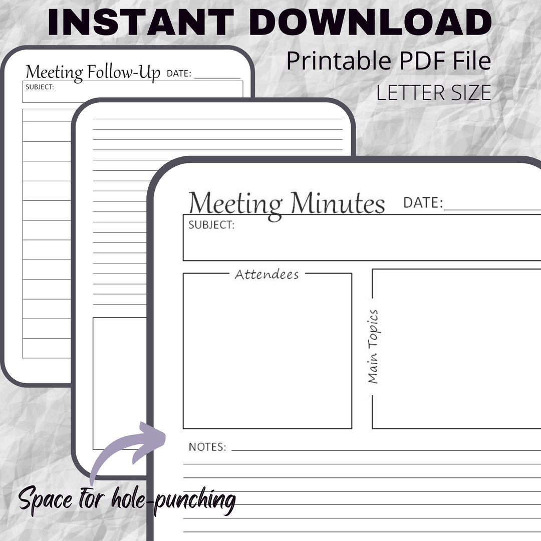Meeting Minutes Printable PDF File, Printable Template for Taking Notes ...