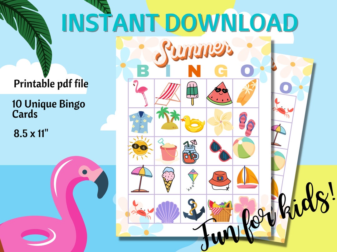 Summer BINGO Printable - Party Game - Letter Size - Full Color ...