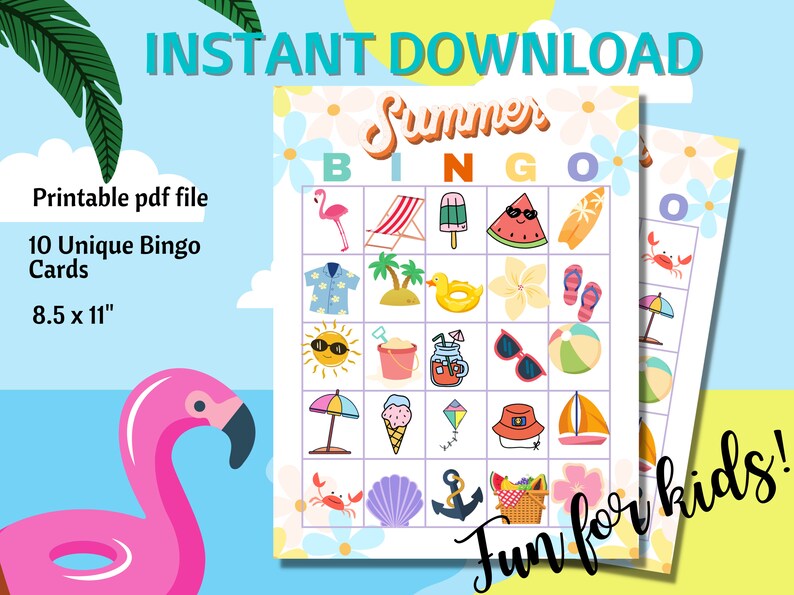 Summer BINGO Printable - Party Game - Letter Size - Full Color ...