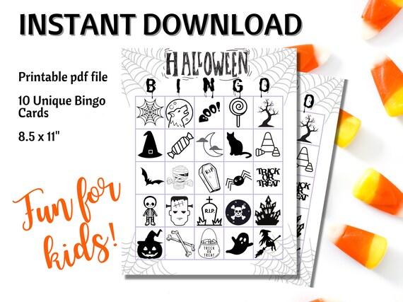 Halloween BINGO Printable Party Game Letter Size Black & - Etsy