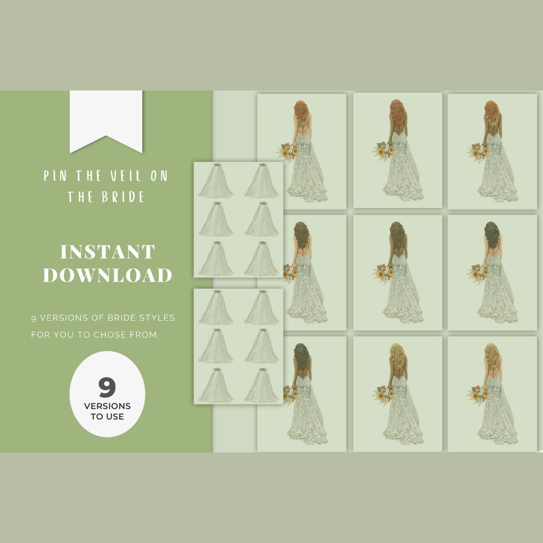 Pin the Veil on the Bride/ Bridal Shower/bachelorette Game (instant ...