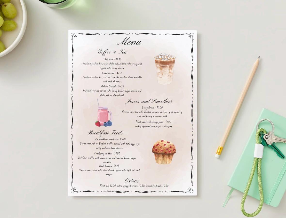Cafe Menu Template, Editable Cafe and Restaurant Menu, Event Template ...