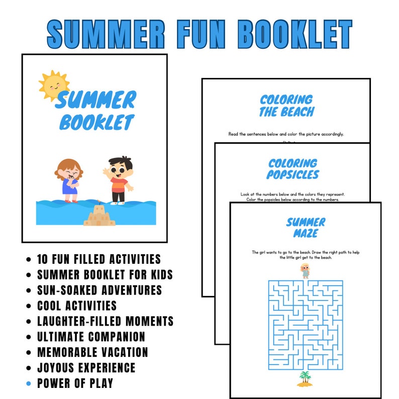 10 Summer Activity Book, Summer Printable Activity, Printable Activity ...