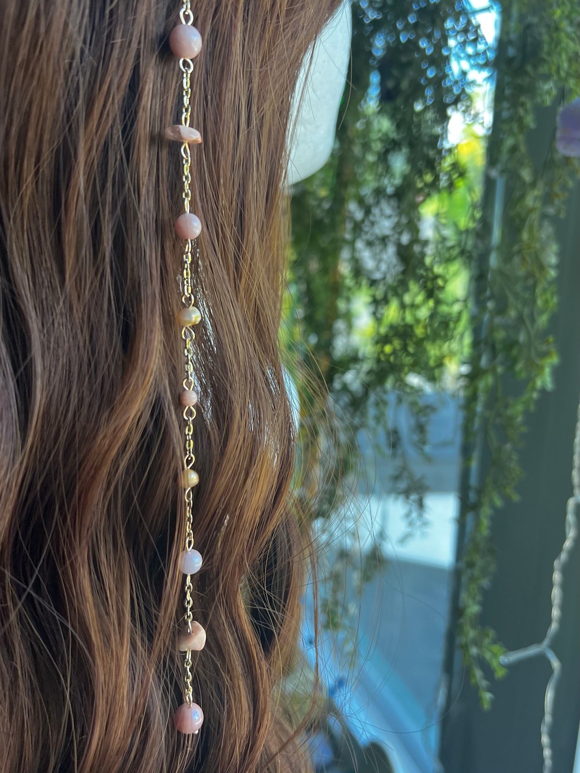 Gold Hair Bead: Rose Sunstone, Pink Pearl Crystal Hair Jewelry - Etsy