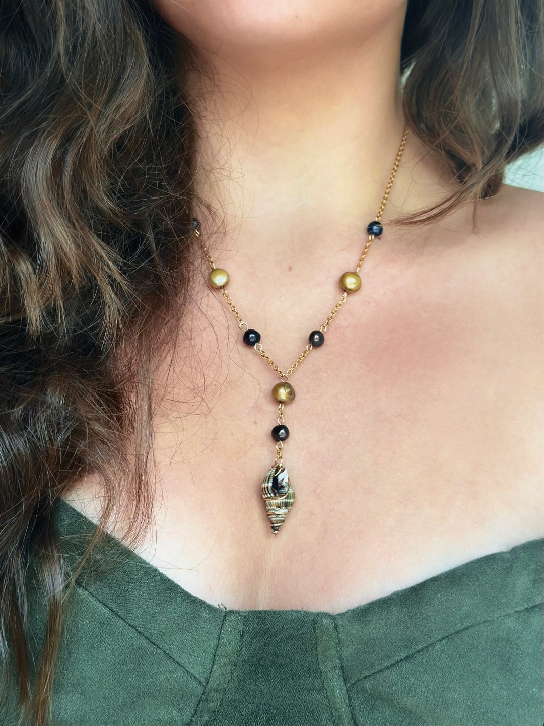 Handmade Eris Seashell Black Pearl Necklace | Goth Beachy Shell Jewelry ...