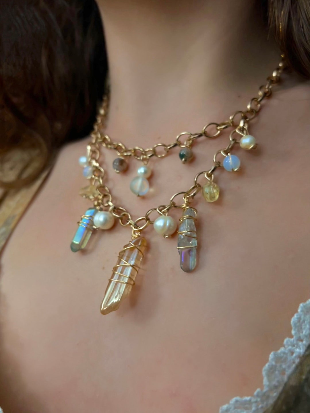 Flora Necklace | Spring Jewelry | Easter Core Necklace | Pearl and ...