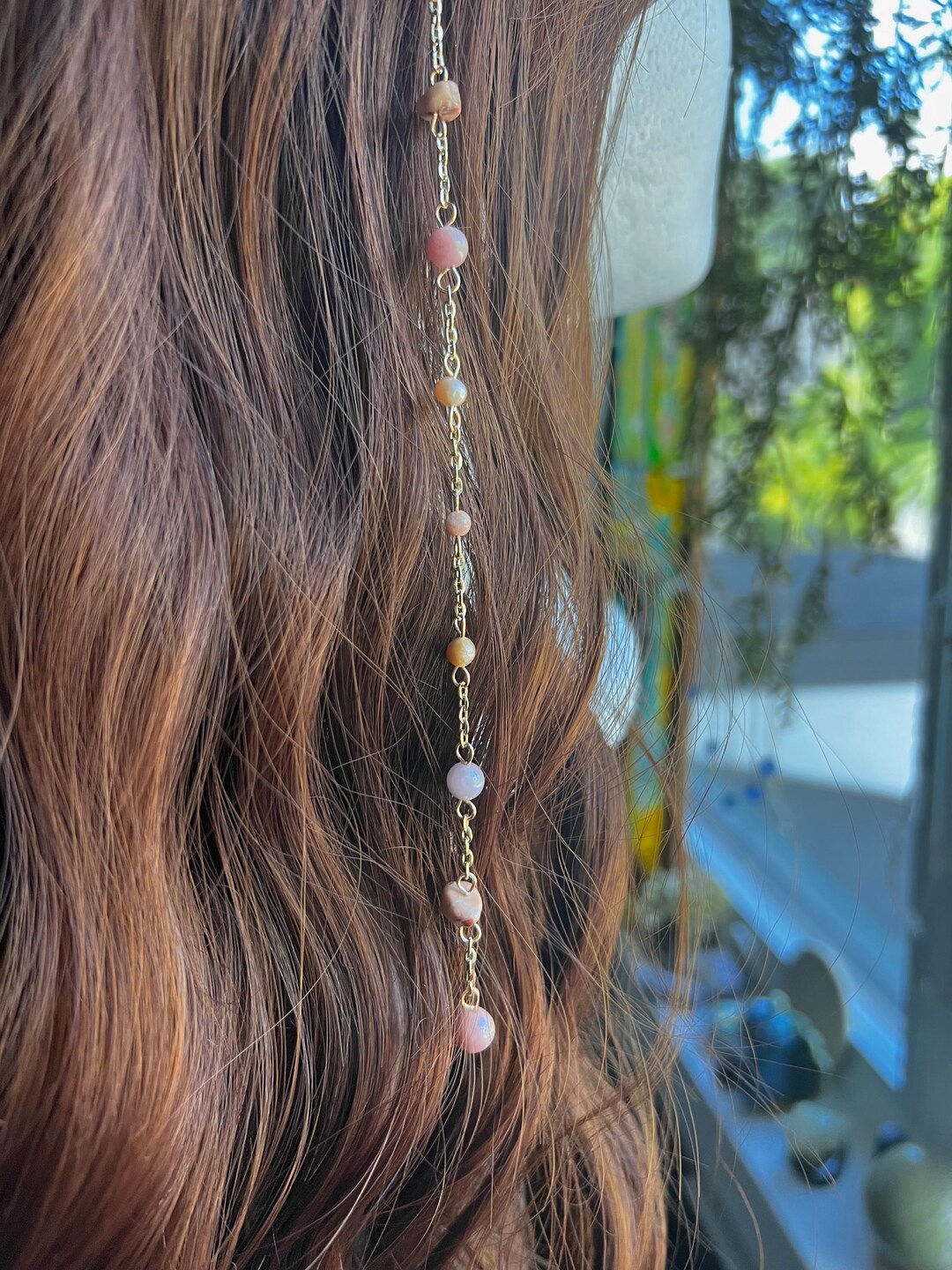 Gold Hair Bead: Rose Sunstone, Pink Pearl Crystal Hair Jewelry - Etsy