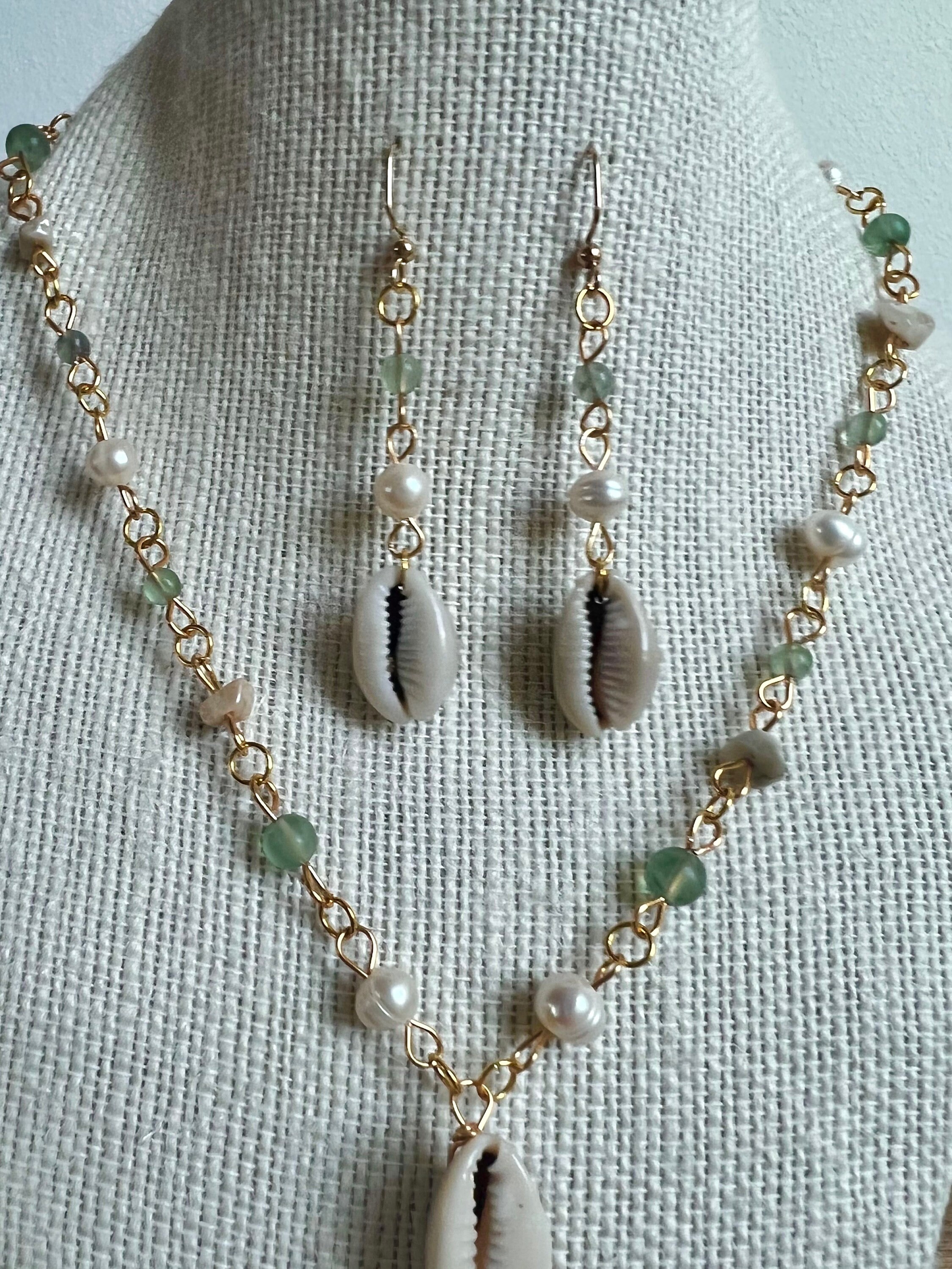 Cowrie Shell Necklace and Earring Set | Gold Plated Siren Jewelry - Etsy
