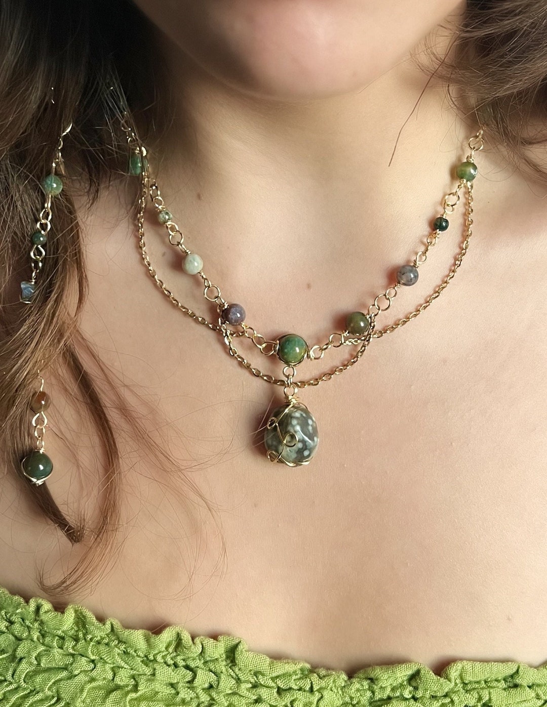 Mixed Agate Beaded Crystal Necklace, Trendy Agate Jewelry, Gift for Her ...