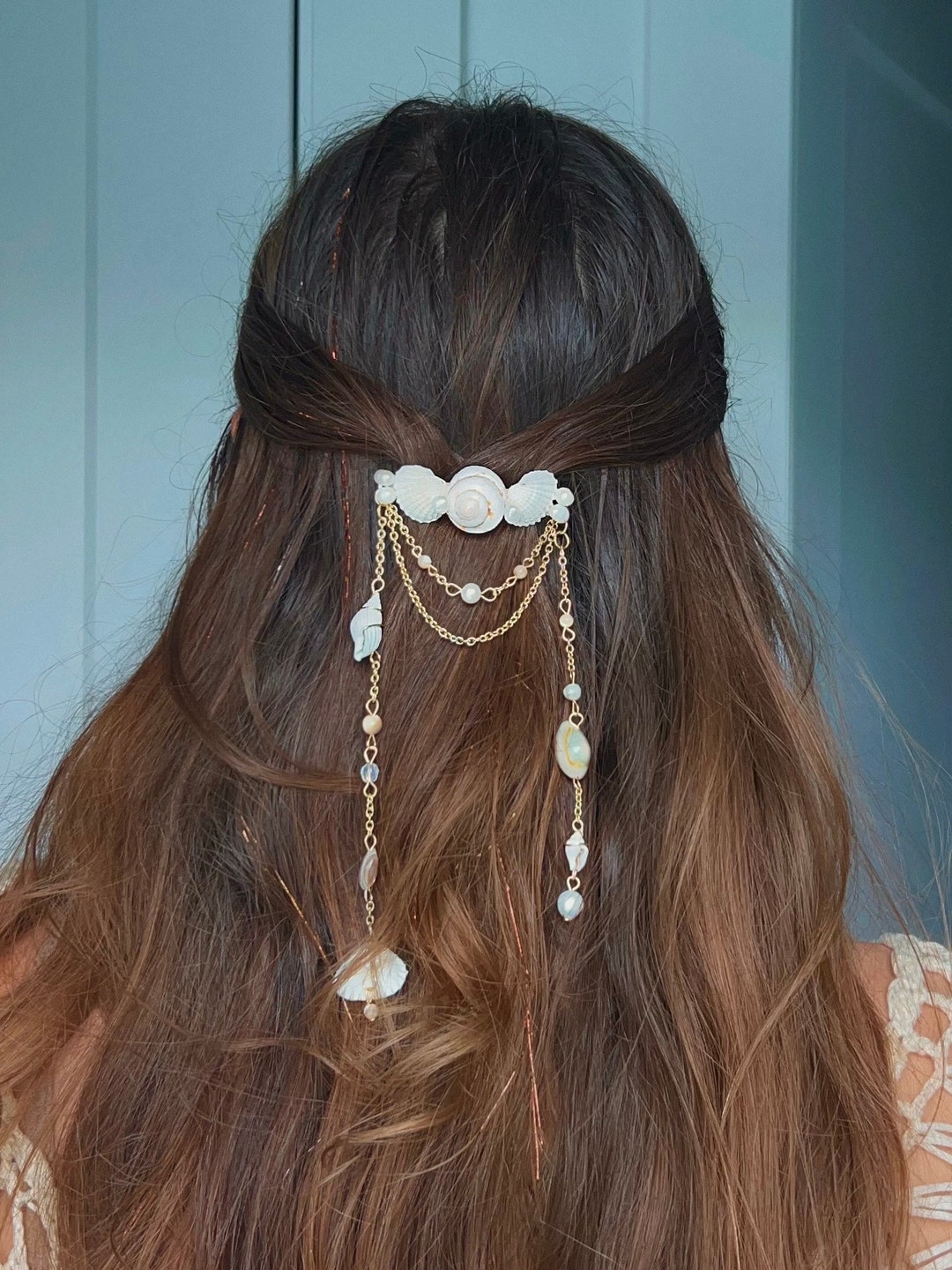 Oceania Crystal Dangling Hair Clip | Shell Hair Jewelry | Mermaid ...