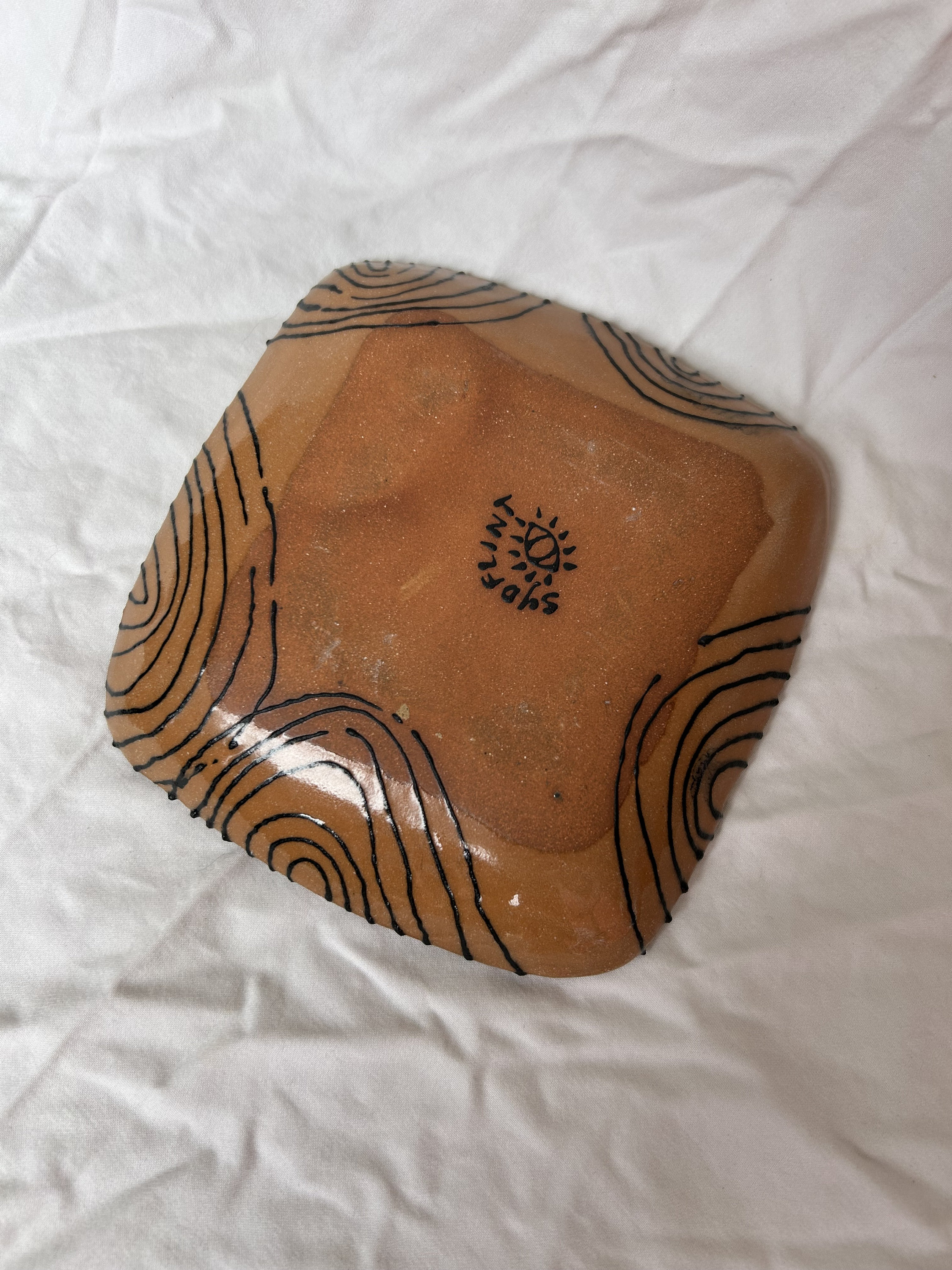 Square Ceramic Swirls Terracotta Dish Lines Glazed Red Clay Pottery ...
