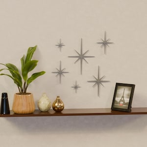 Mini Elongated Mid Century Modern Starbursts Wall Decor Set of 6 Indoor ...