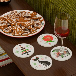 Retro Mid Century Modern Atomic Cat and Dog Christmas Coaster Set of 4 ...