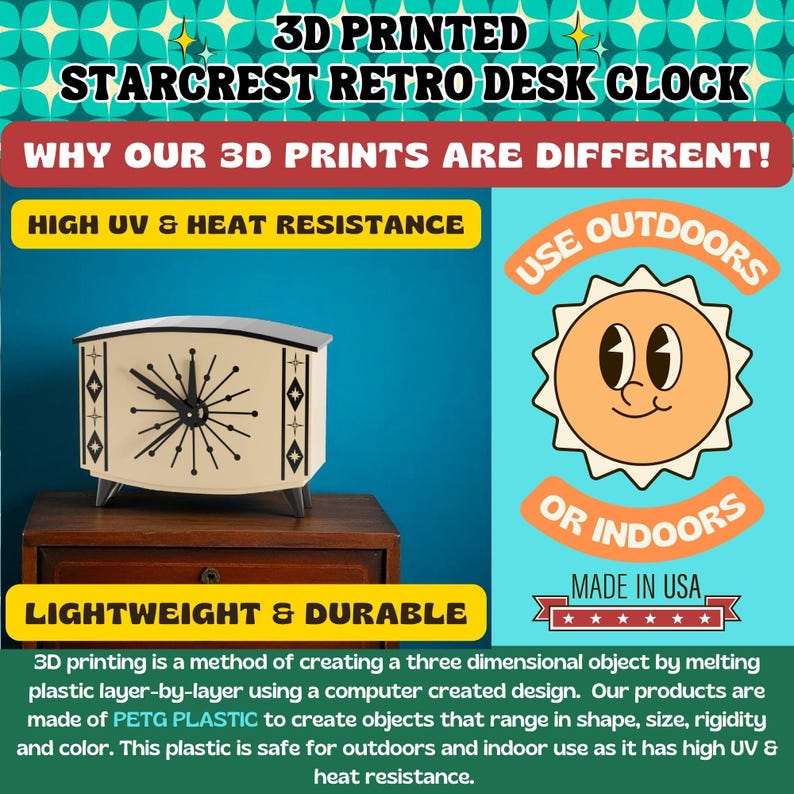 Retro Mid Century Modern Starcrest Desk Clock Atomic Starburst Clock ...