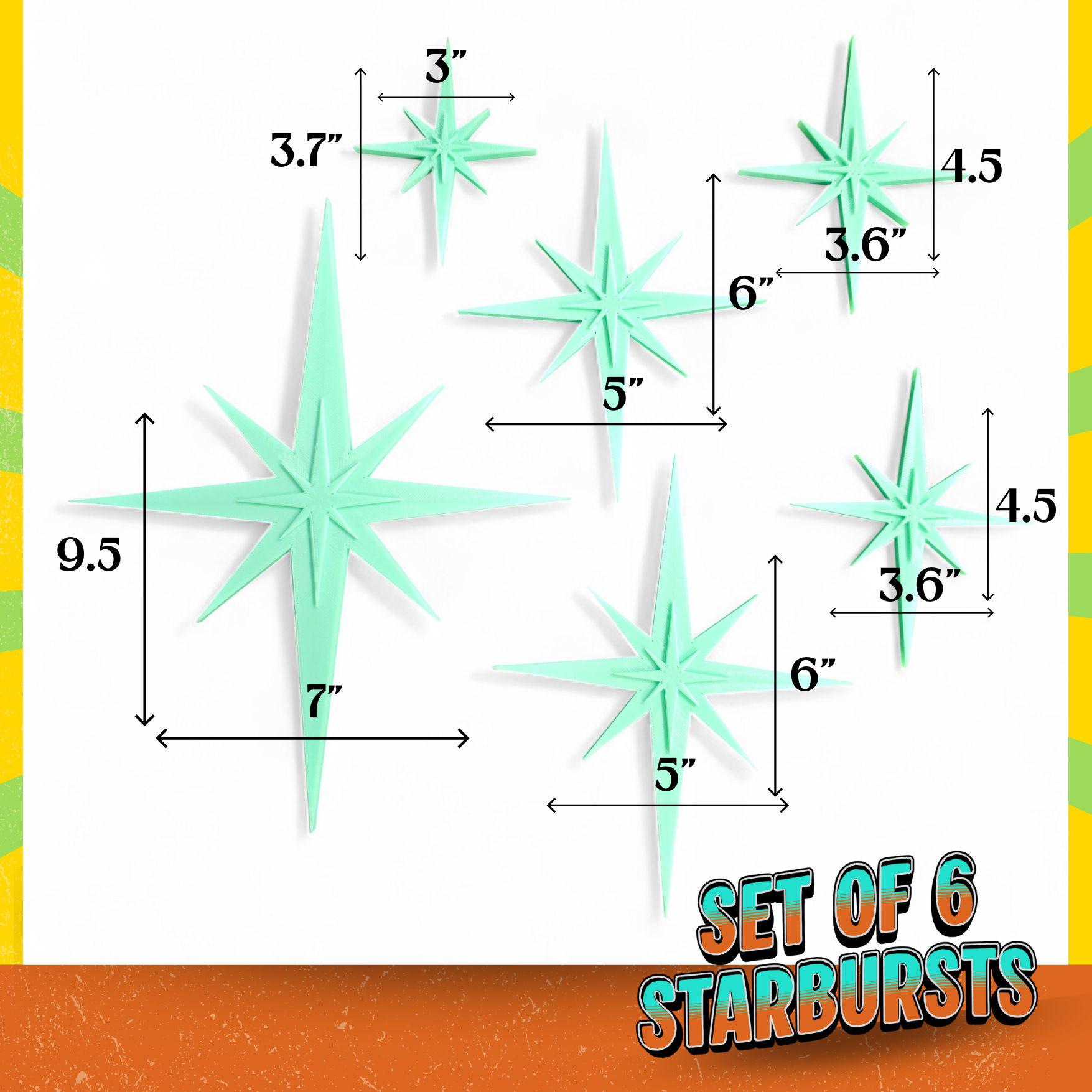 Mini Mid Century Modern Starbursts Set of 6 Retro Wall Decor MCM Midmod ...