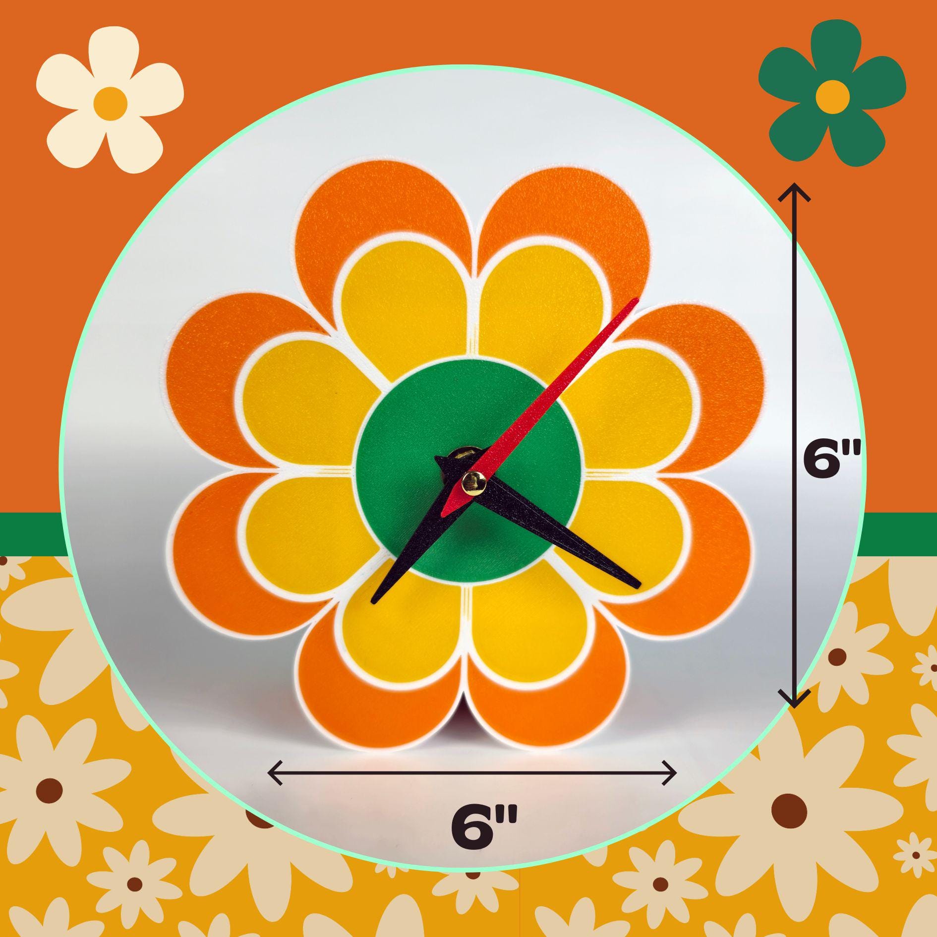 Flower Power Desk Clock Retro 70s-inspired Silent Quartz Clock, Groovy ...