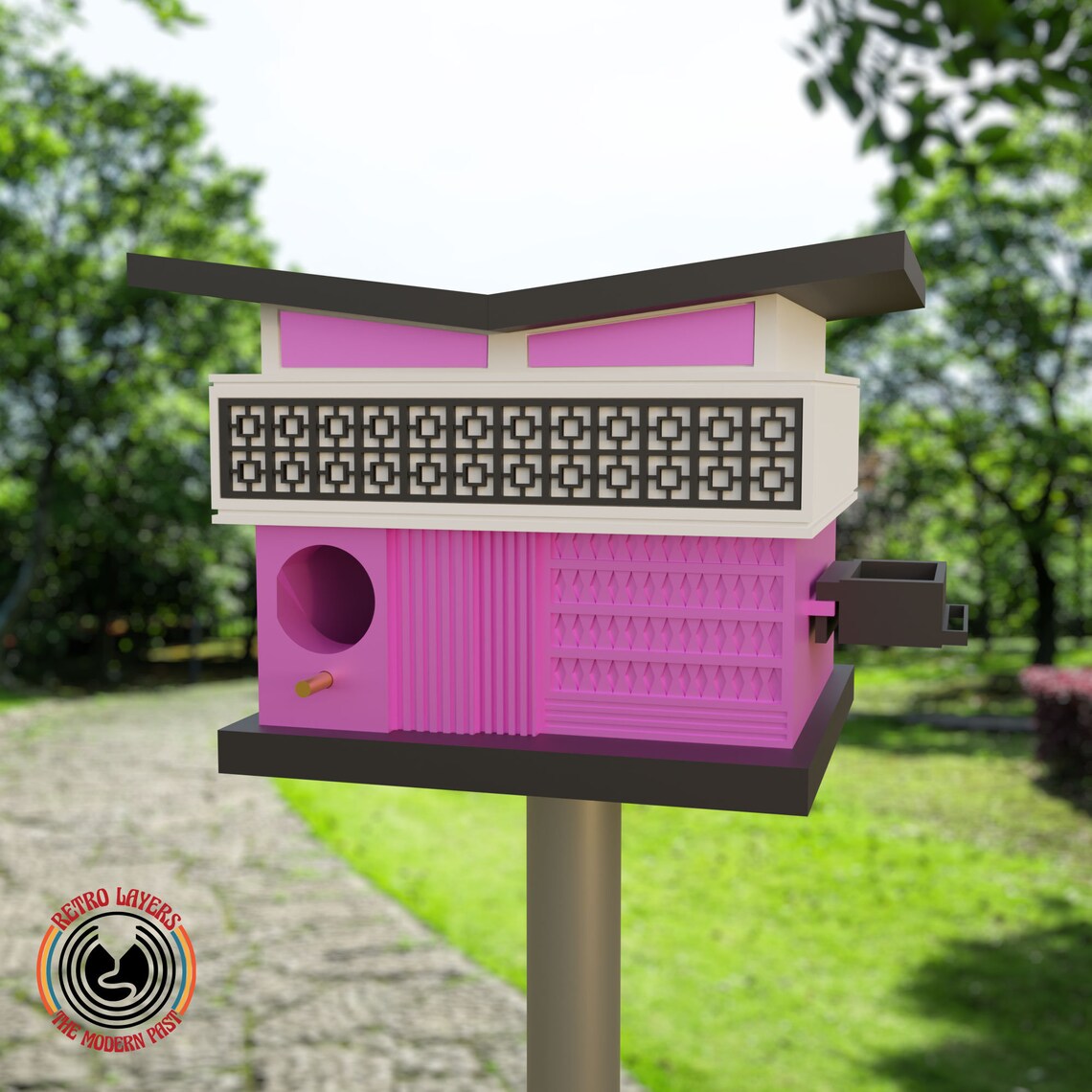 Retro Mid Century Modern Birdhouse Building Park Place Bird - Etsy