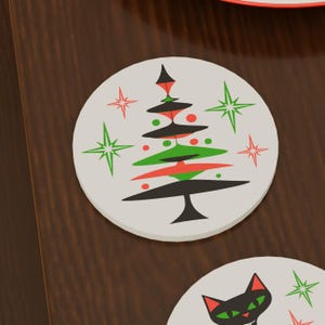 Retro Mid Century Modern Atomic Cat and Dog Christmas Coaster Set of 4 ...