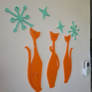 Mid-century Modern Vintage Style Atomic Space Cat Family Set Gold ...