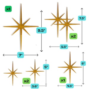 Mini Elongated Mid Century Modern Starbursts Wall Decor Set of 6 Indoor ...