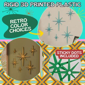 Mini Elongated Mid Century Modern Starbursts Wall Decor Set of 6 Indoor ...