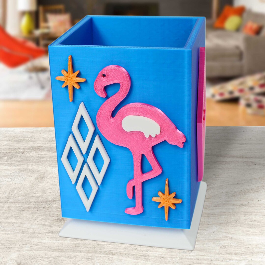 Atomic Pink Flamingo Midcentury Modern Makeup Brush Holder | Paint Desk ...