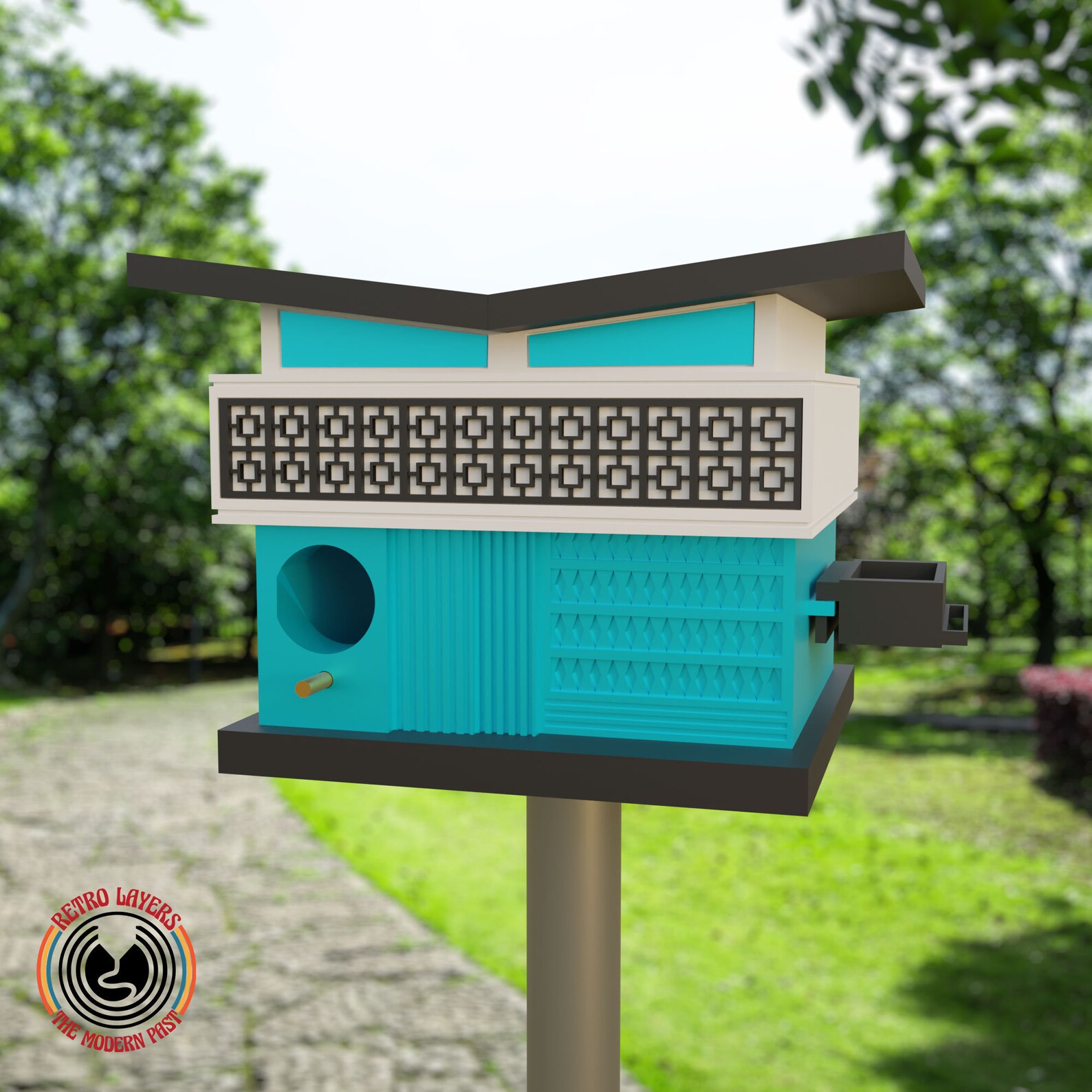 Retro Mid Century Modern Birdhouse Building Park Place Bird - Etsy