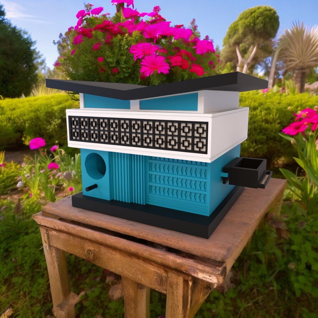 Retro Mid Century Modern Birdhouse Building Park Place | Bird House ...