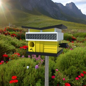 Retro Mid Century Modern Birdhouse Building Park Place | Bird House ...