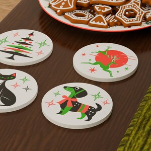 Retro Mid Century Modern Atomic Cat and Dog Christmas Coaster Set of 4 ...