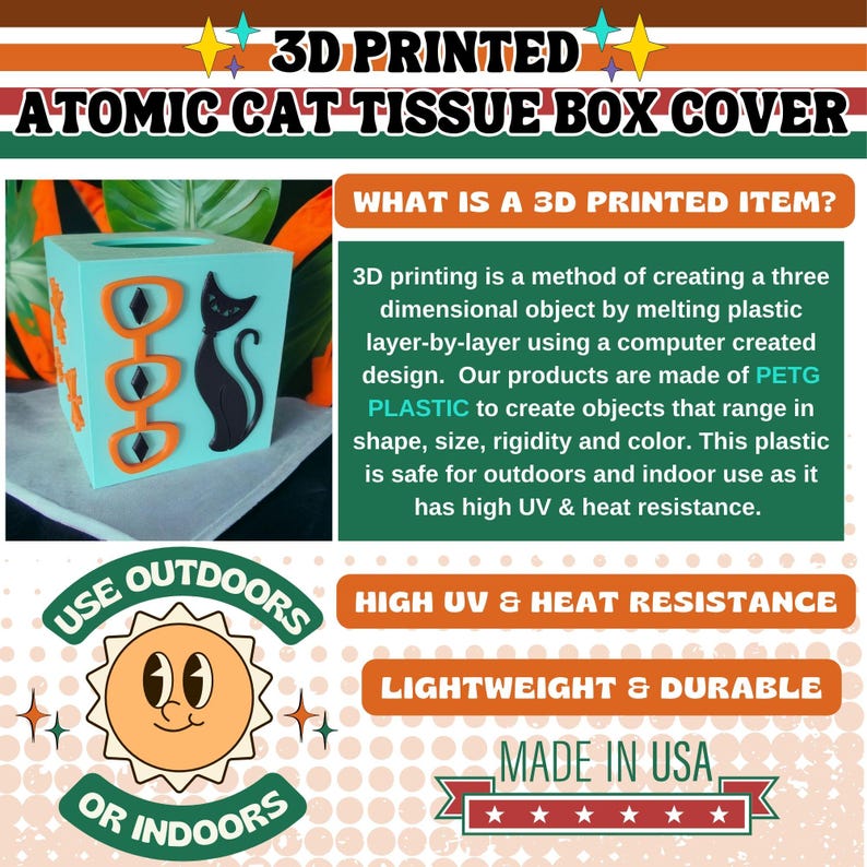 Atomic Cat Tissue Box Cover Starburst Diamonds Style MCM Midcentury ...