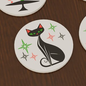 Retro Mid Century Modern Atomic Cat and Dog Christmas Coaster Set of 4 ...